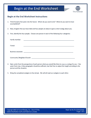 Fillable Online Begin at the End Worksheet Fax Email Print - pdfFiller