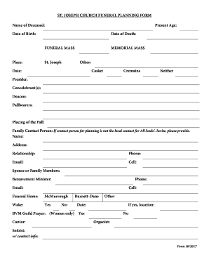 Fillable Online JOSEPH CHURCH FUNERAL PLANNING FORM Fax Email Print ...