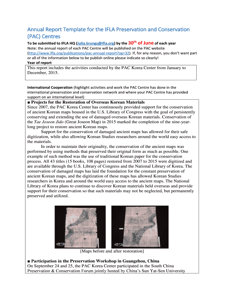 Fillable Online Annual Report Template for the IFLA Preservation and ...