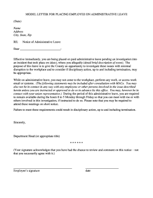 Fillable Online MODEL LETTER FOR PLACING EMPLOYEE ON ADMINISTRATIVE ...
