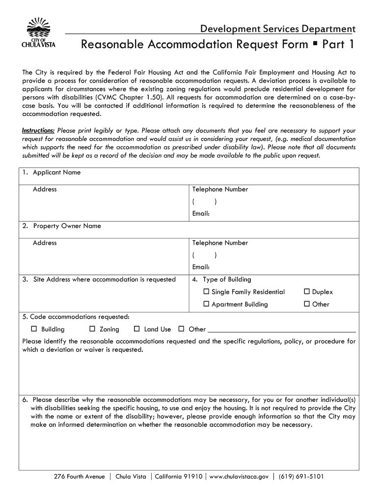 Fillable Online Reasonable Accommodation Request Form Part 1 Fax Email ...