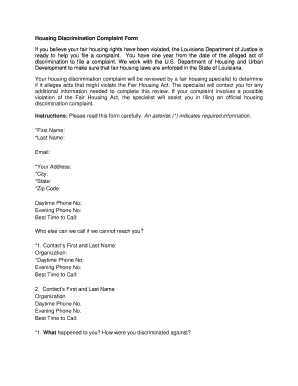 Fillable Online Housing Discrimination Complaint Form Fax Email Print ...