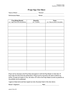Fillable Online Props Sign Out Sheet Fax Email Print - pdfFiller