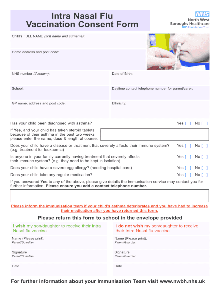 Fillable Online Intra Nasal Flu Fax Email Print - pdfFiller