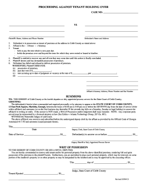 Fillable Online PROCEEDING AGAINST TENANT HOLDING OVER Fax Email Print ...