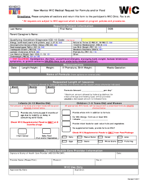 Fillable Online New Mexico WIC Medical Request for Formula and/or Food ...