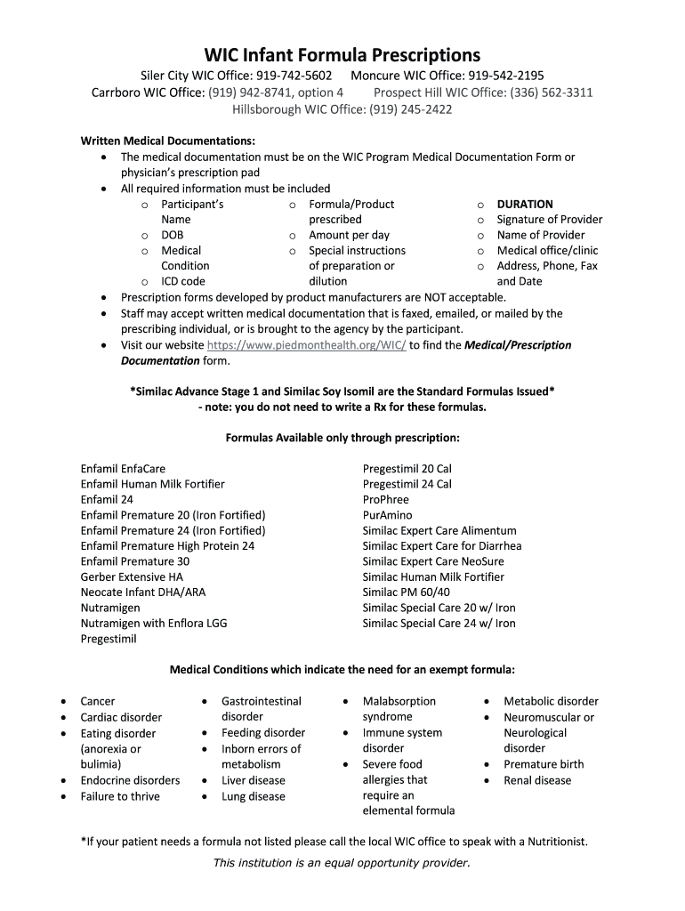 Fillable Online WIC Infant Formula Prescriptions Fax Email Print ...