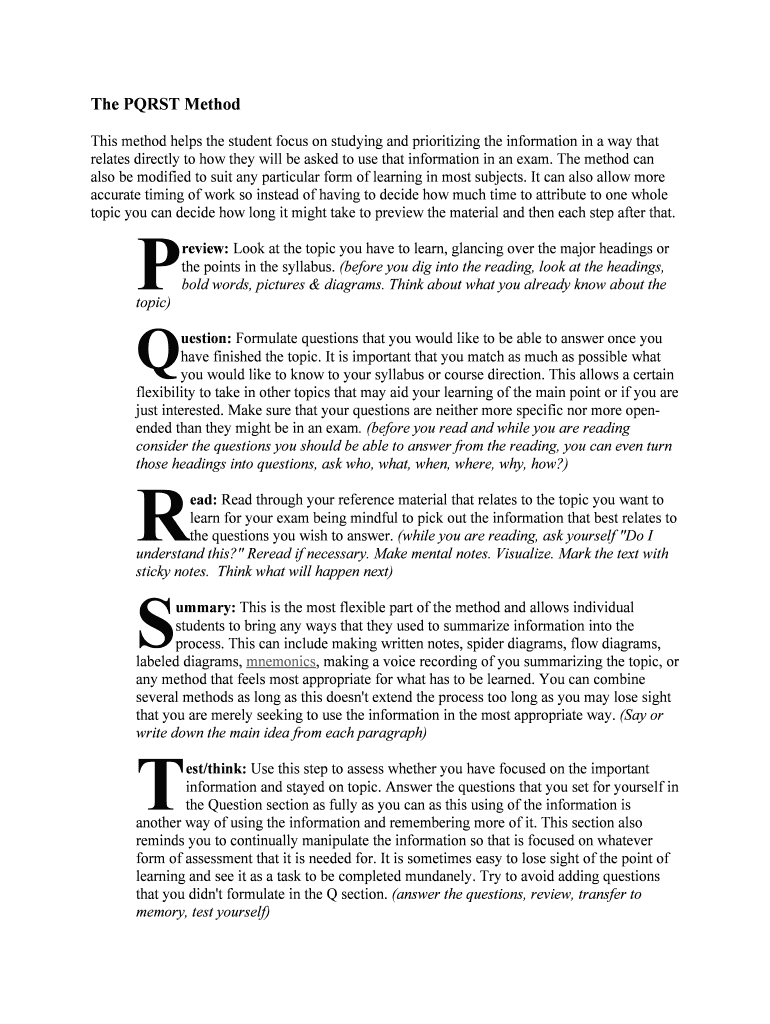 Fillable Online The PQRST Method Fax Email Print - pdfFiller