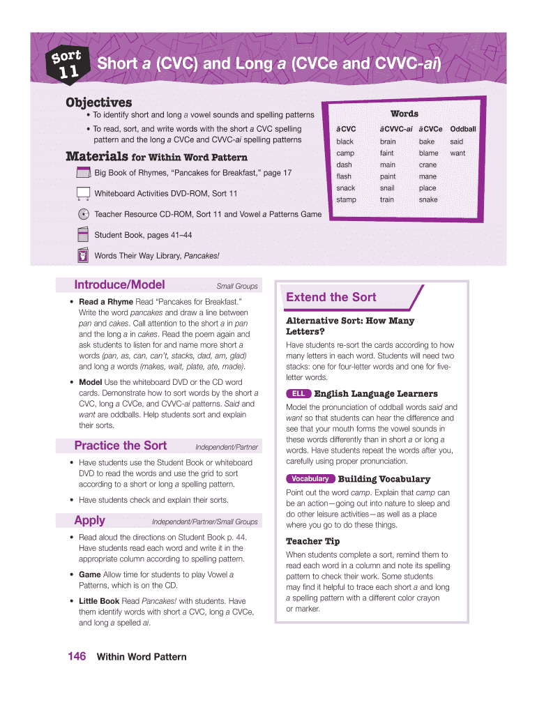 Fillable Online Short a (CVC) and Long a (CVCe and CVVC-ai) Fax Email Print - pdfFiller