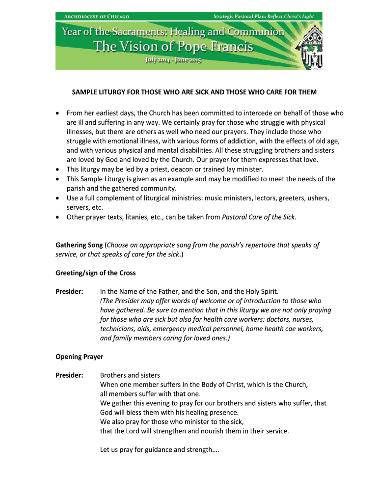 Fillable Online SAMPLE LITURGY FOR THOSE WHO ARE SICK AND THOSE WHO ...