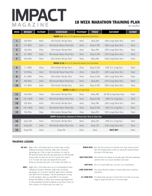 Fillable Online 18 WEEK MARATHON TRAINING PLAN Fax Email Print - pdfFiller