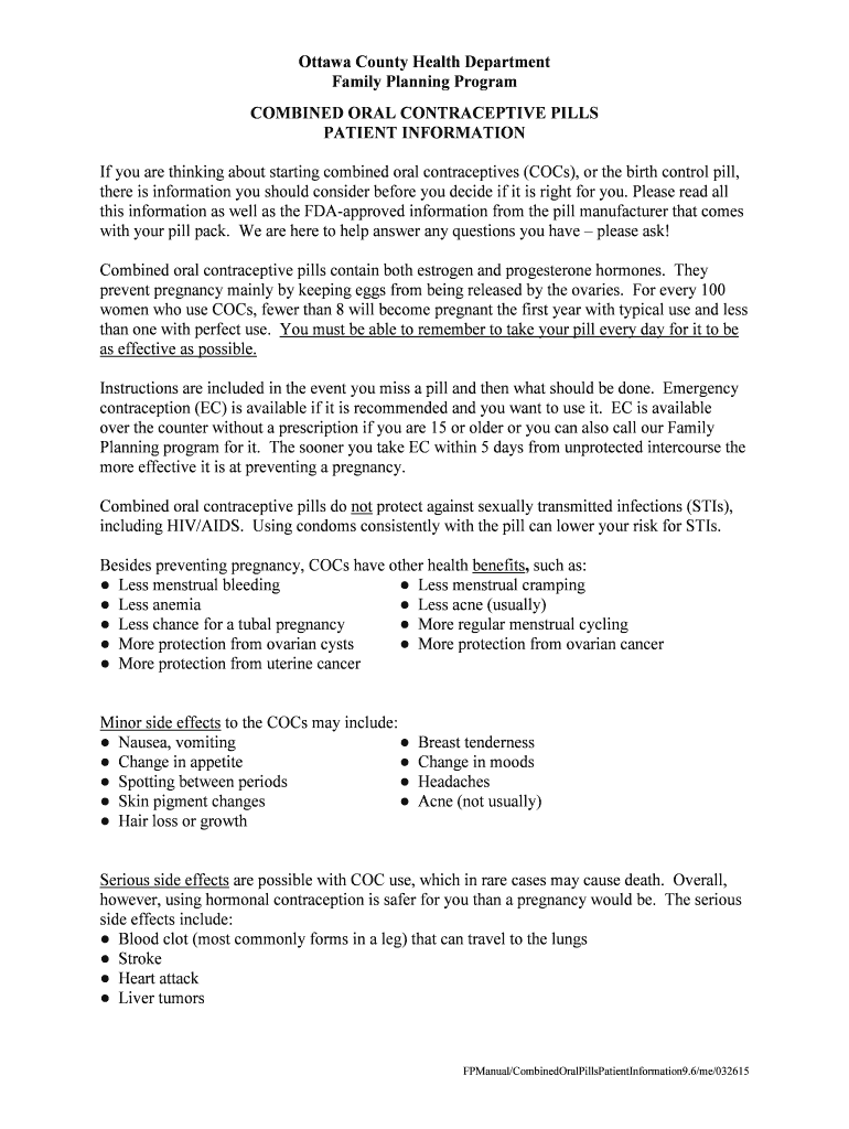 Fillable Online COMBINED ORAL CONTRACEPTIVE PILLS Fax Email Print ...