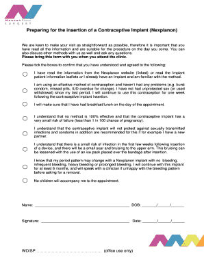 Fillable Online Preparing for the insertion of a Contraceptive Implant ...