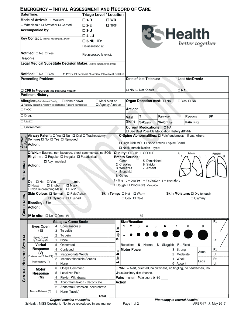 Fillable Online EMERGENCY INITIAL ASSESSMENT AND RECORD OF CARE Fax ...
