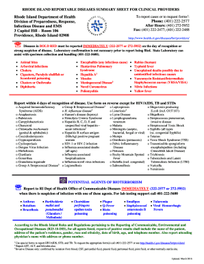 Fillable Online health ri RHODE ISLAND REPORTABLE DISEASES SUMMARY ...