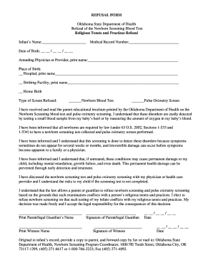 Fillable Online Refusal of the Newborn Screening Blood Test Fax Email ...