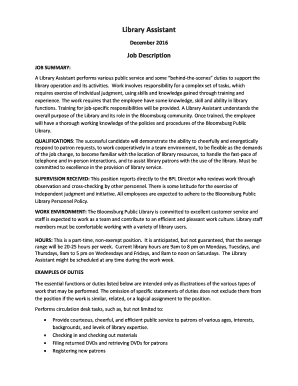 Fillable Online A Library Assistant performs various public service and ...