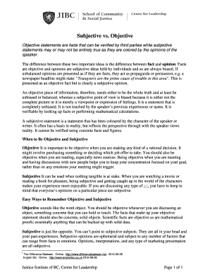 Fillable Online Objective statements are facts that can be verified by ...