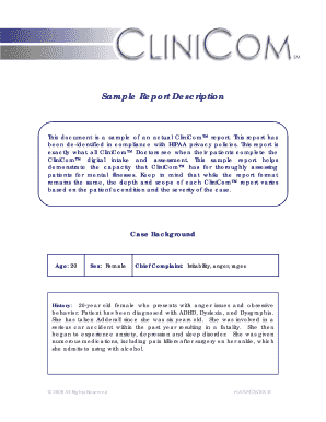 Fillable Online This document is a sample of an actual CliniCom report ...