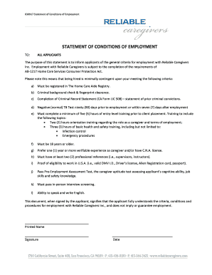 Fillable Online 030917 Statement of Conditions of Employment Fax Email ...