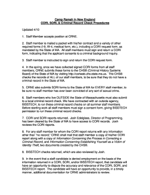 Fillable Online CORI, SORI, & Criminal Record Check Procedures Fax ...