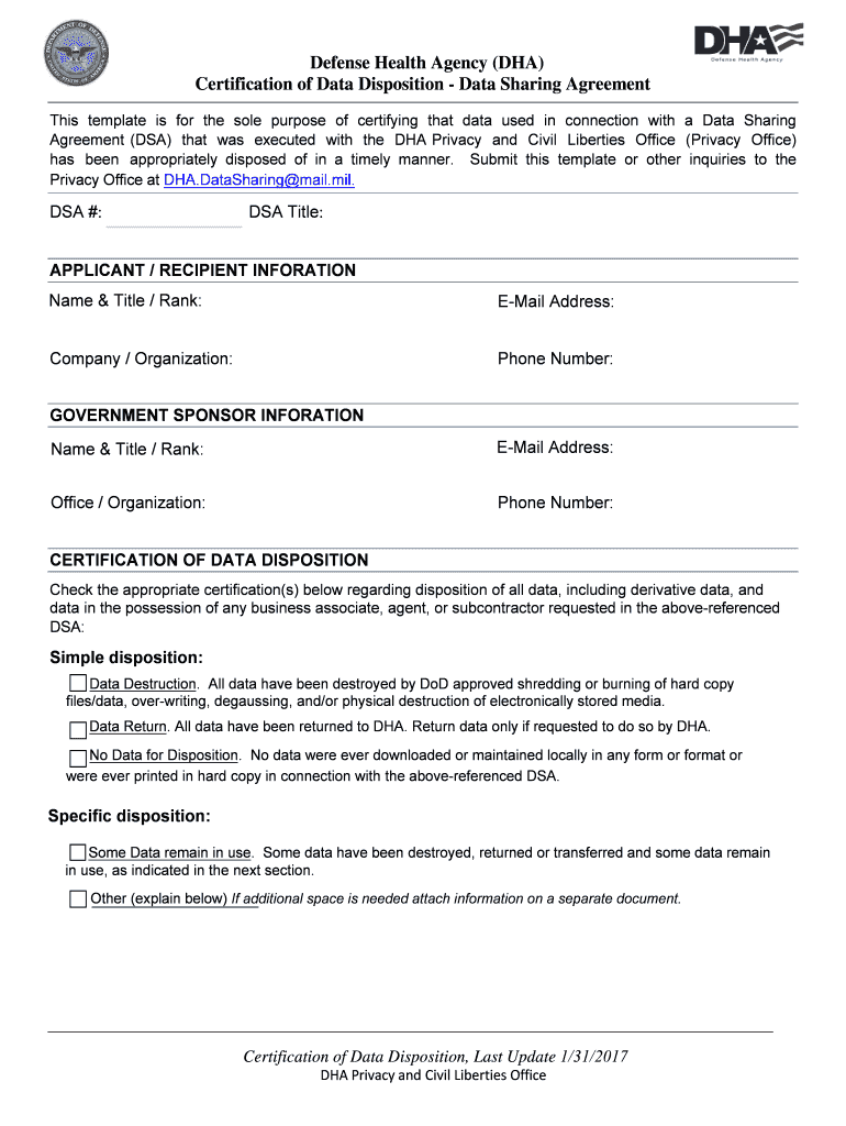 Fillable Online Certification of Data Disposition - Data Sharing ...