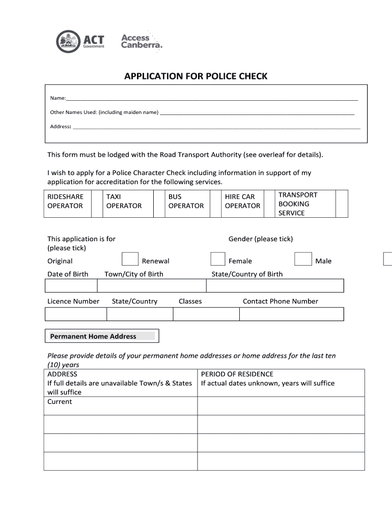 Fillable Online APPLICATION FOR POLICE CHECK Fax Email Print - pdfFiller