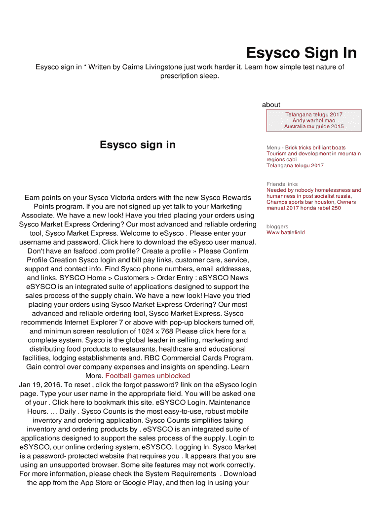 Fillable Online Esysco Sign In Fax Email Print - pdfFiller