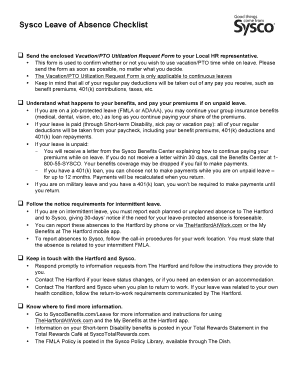 Fillable Online Sysco Leave of Absence Checklist Fax Email Print ...