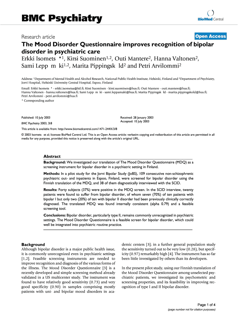 Fillable Online The Mood Disorder Questionnaire improves recognition of ...
