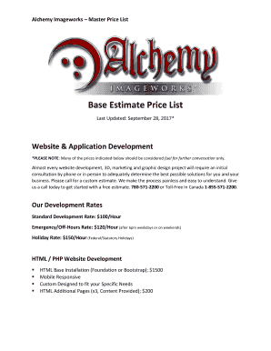 Fillable Online Base Estimate Price List Fax Email Print - pdfFiller