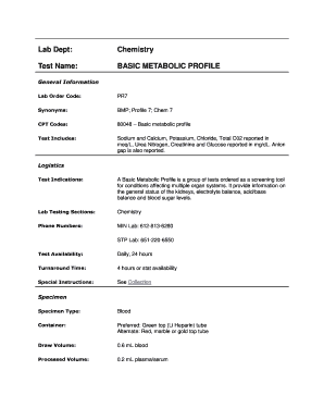 Fillable Online BASIC METABOLIC PROFILE Fax Email Print - pdfFiller