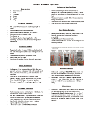 Fillable Online Blood Collection Tip Sheet Fax Email Print - pdfFiller