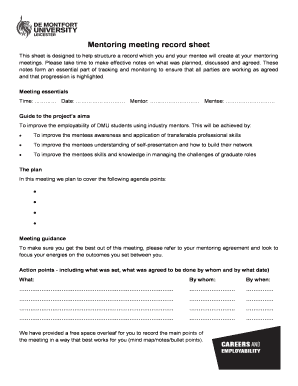 Fillable Online Mentoring meeting record sheet Fax Email Print - pdfFiller