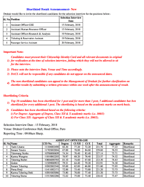 Fillable Online Shortlisted Result Announcement- New Fax Email Print ...