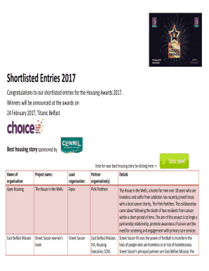 Fillable Online Congratulations to our shortlisted entries for the ...