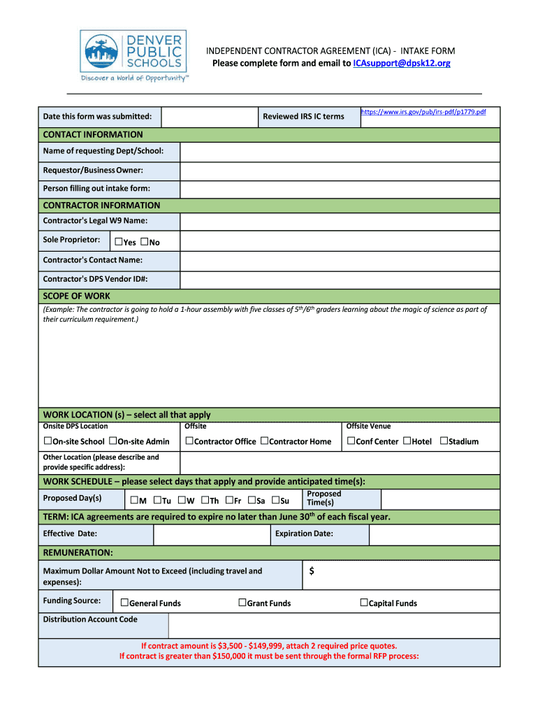 Fillable Online INDEPENDENT CONTRACTOR AGREEMENT (ICA) - INTAKE FORM ...