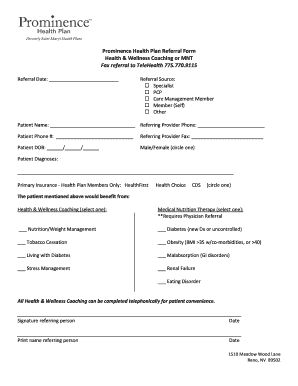 Fillable Online Prominence Health Plan Referral Form Fax Email Print ...