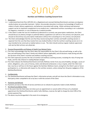 Fillable Online Nutrition and Wellness Coaching Consent Form Fax Email ...