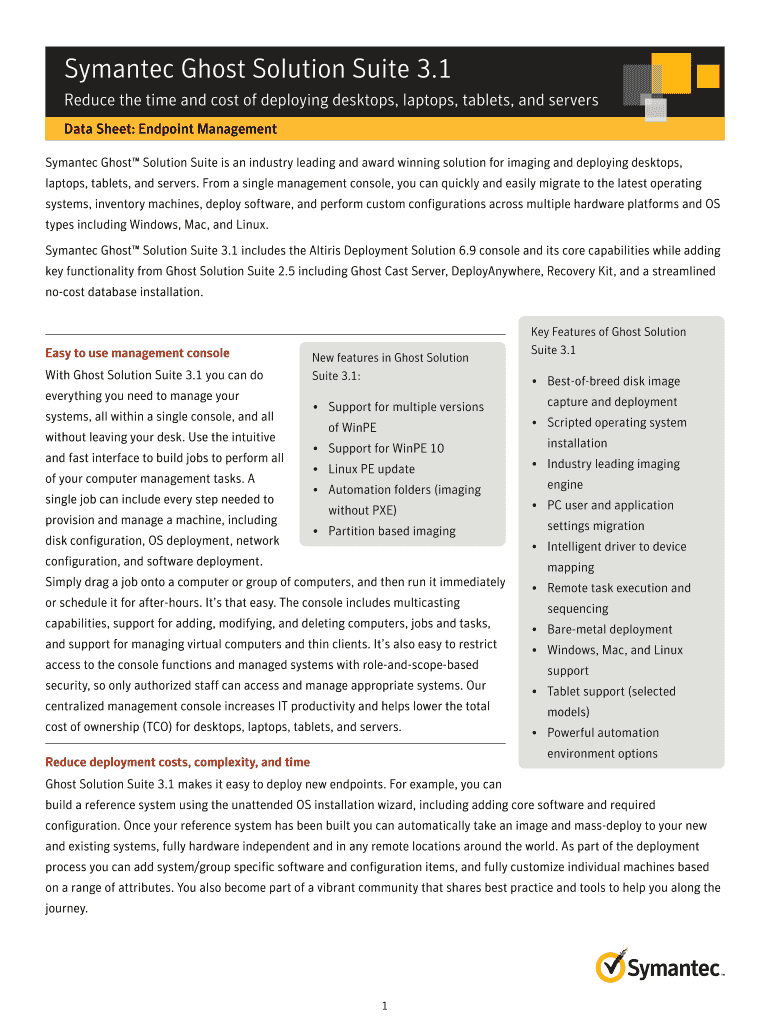 Fillable Online Symantec Ghost Solution Suite 3 Fax Email Print - pdfFiller