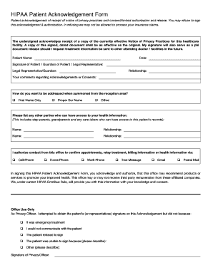 Fillable Online HIPAA Patient Acknowledgement Form Fax Email Print ...