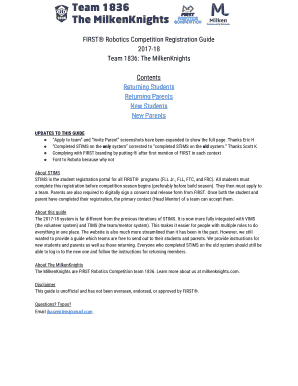Fillable Online FIRST Robotics Competition Registration Guide Fax Email ...