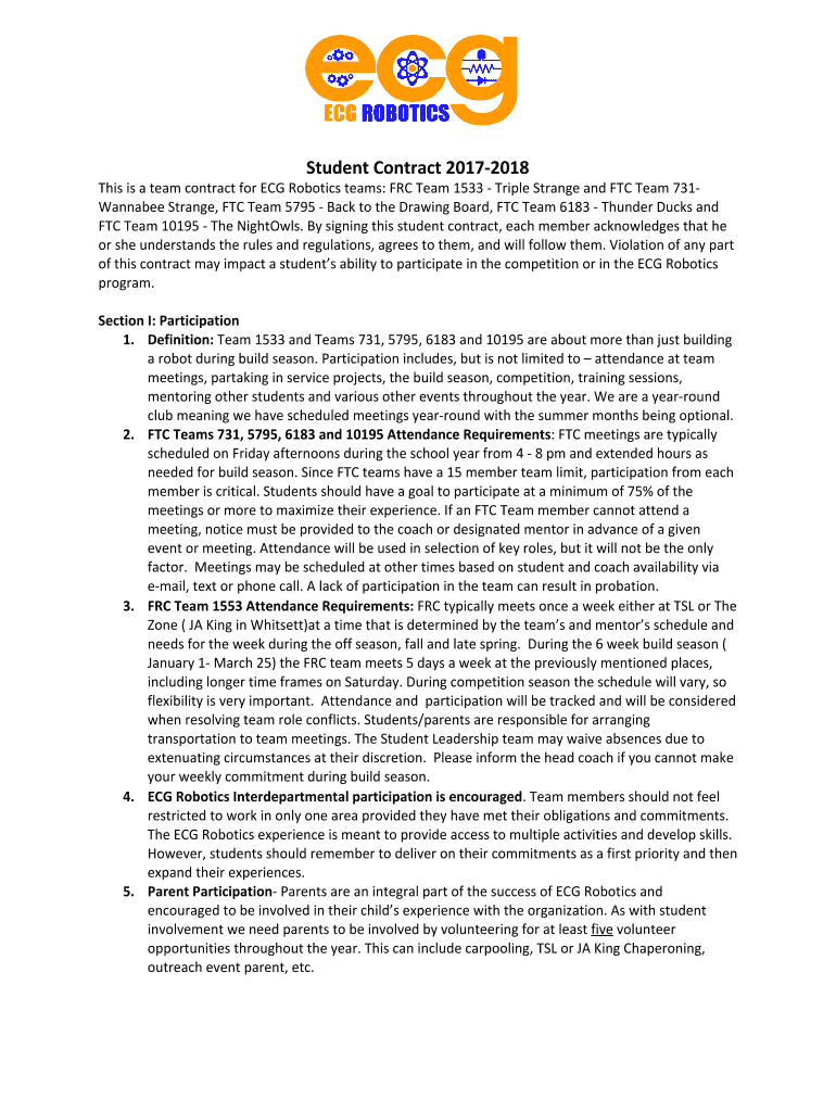Fillable Online This is a team contract for ECG Robotics teams: FRC ...