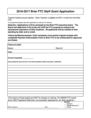 Fillable Online 2016-2017 Brier FTC Staff Grant Application Fax Email ...