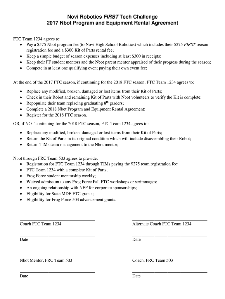 Fillable Online Novi Robotics FIRST Tech Challenge Fax Email Print ...