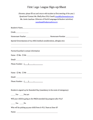 Fillable Online First Lego League Sign-up Sheet Fax Email Print - pdfFiller