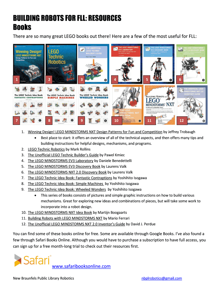 Fillable Online BUILDING ROBOTS FOR FLL: RESOURCES Fax Email Print ...