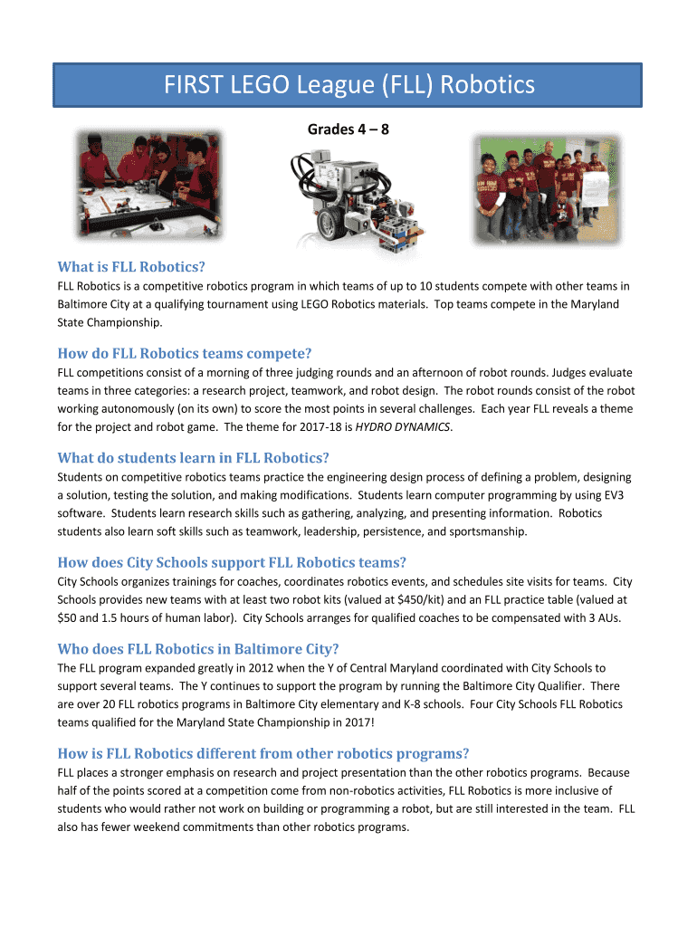 Fillable Online FIRST LEGO League (FLL) Robotics Fax Email Print ...