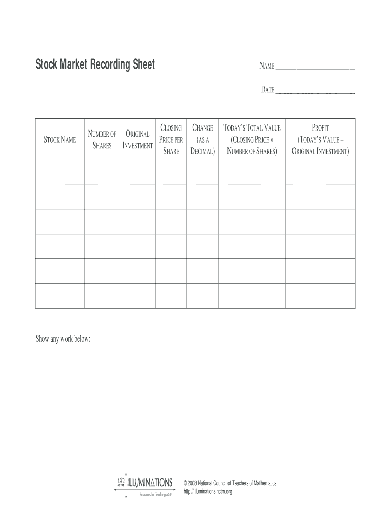 Fillable Online Stock Market Recording Sheet Fax Email Print - pdfFiller