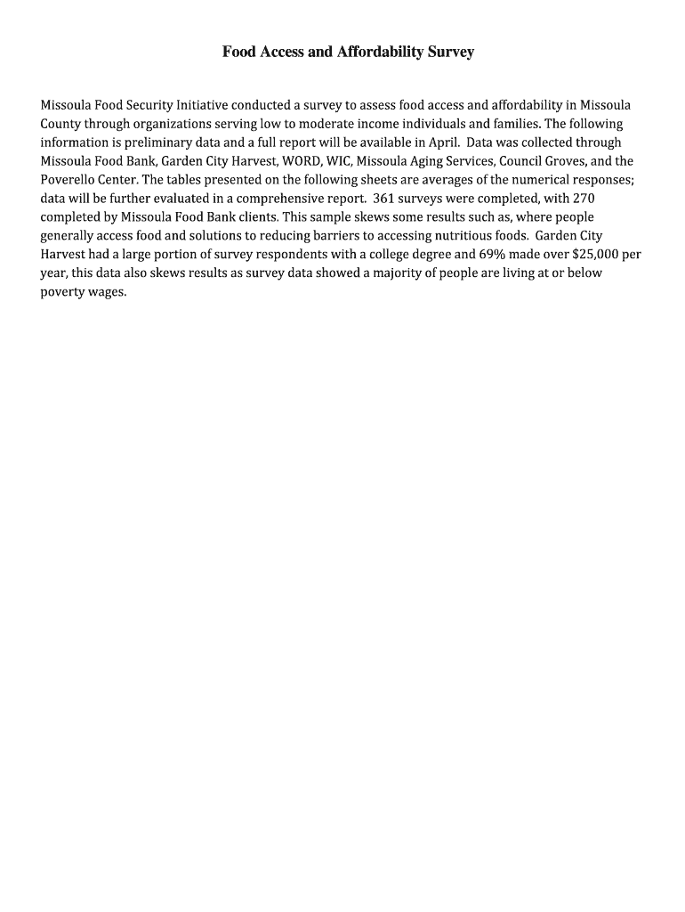 Fillable Online Food Access and Affordability Survey Fax Email Print ...